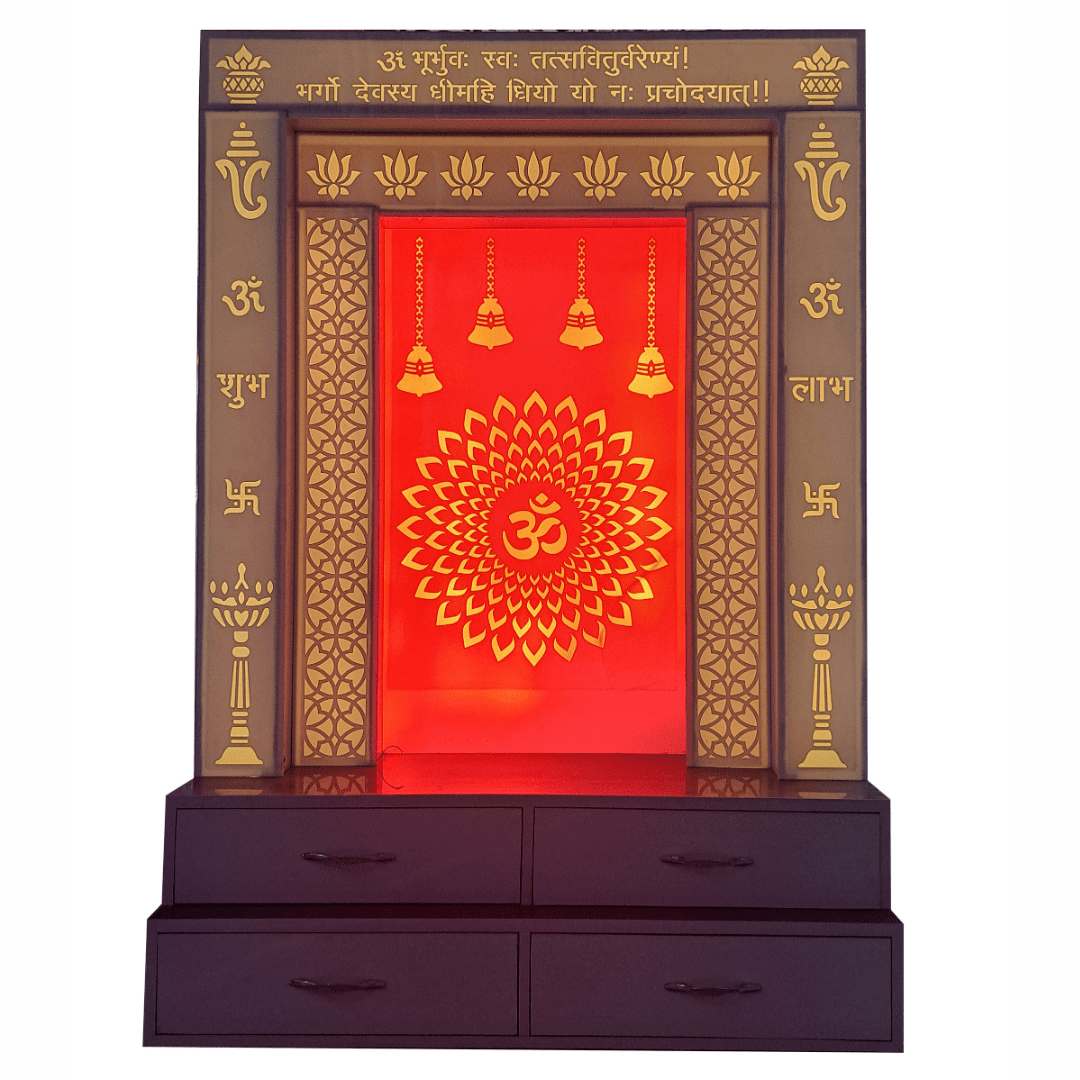 Acrylic Om Mandir With Storage Space | Acrylic Pillar