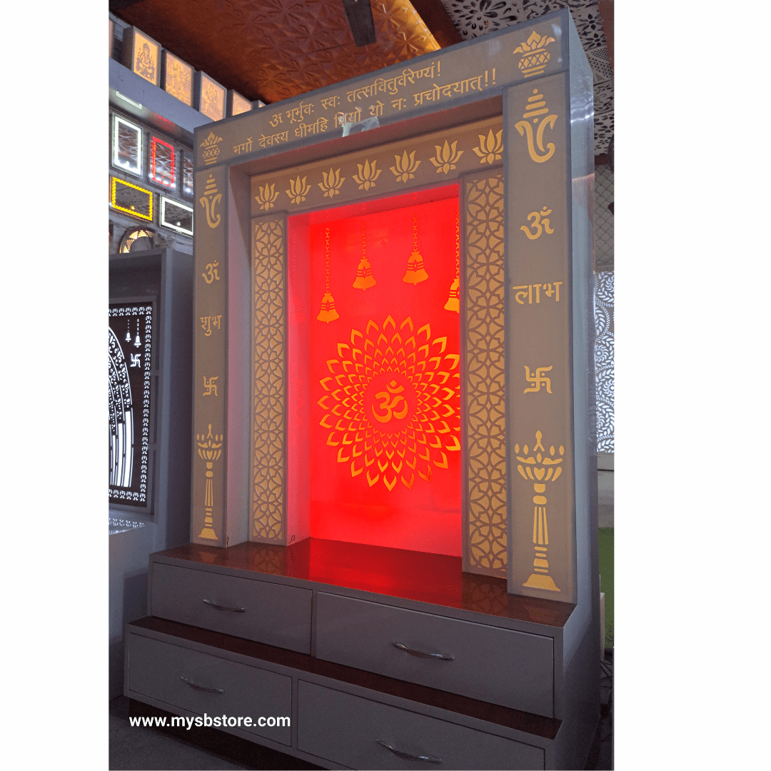 Acrylic Om Mandir With Storage Space | Acrylic Pillar