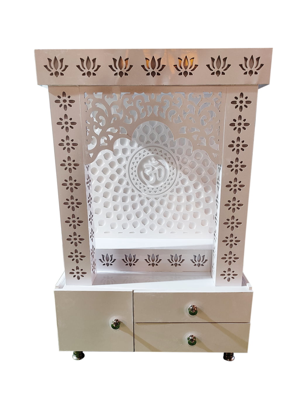 3D Corian Om Mandir with WPC Lotus Jali Pillar and Drawer