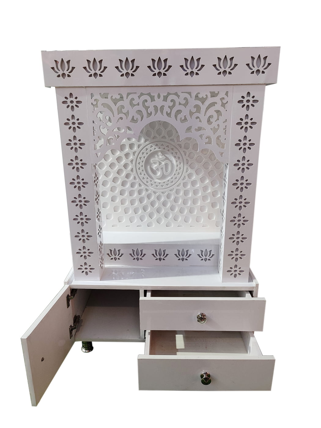 3D Corian Om Mandir with WPC Lotus Jali Pillar and Drawer
