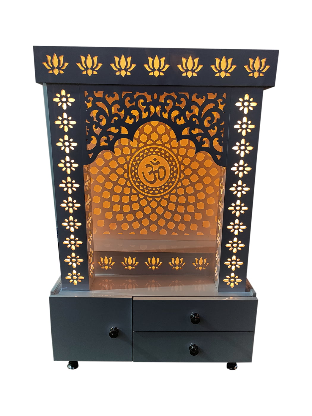3D Corian Om Mandir with WPC Lotus Jali Pillar and Drawer