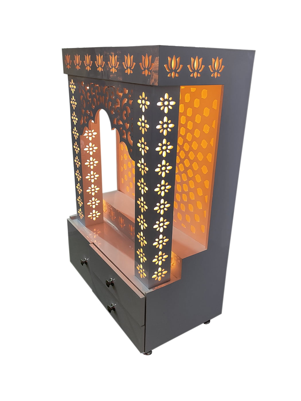 3D Corian Om Mandir with WPC Lotus Jali Pillar and Drawer